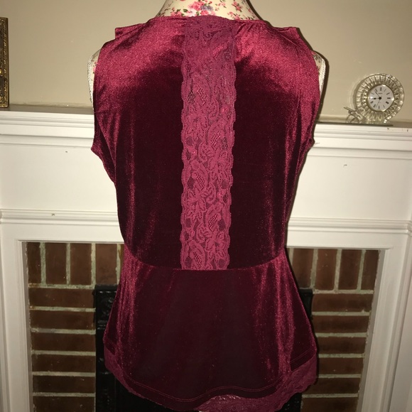 Modcloth | Tops | Burgundy Velvet Top With Lace | Poshmark